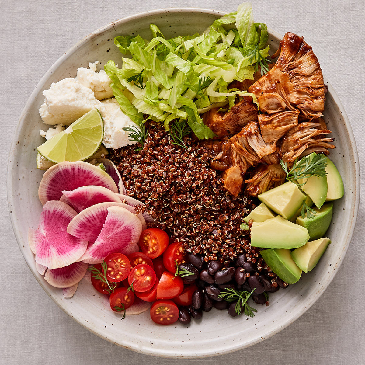 RiceSelect® | Quinoa Burrito Bowl With Pulled Jackfruit | RiceSelect®